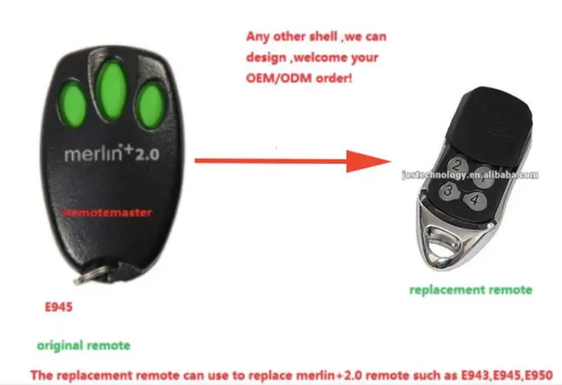 Aftermarket Merlin+2.0 remote E945,E950,E943,MRC950EVO, MR650EVO ...