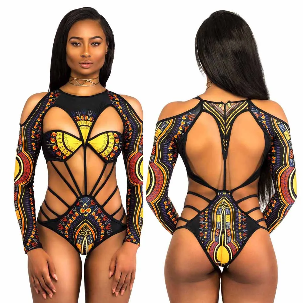Women African Print Bikini Swimsuit Jumpsuit Bikini Sexy Women Push Up