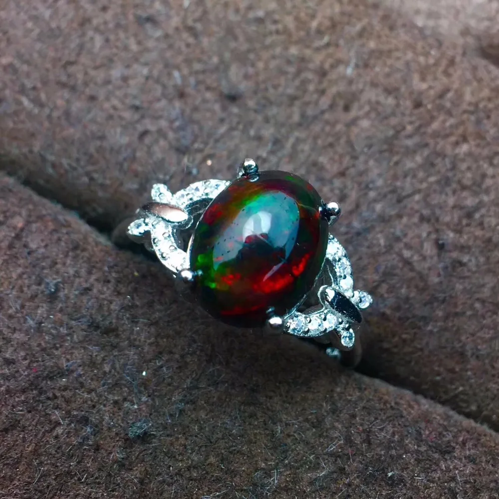 New products, natural black Opal ring, 925 silver inlay, hot selling ...