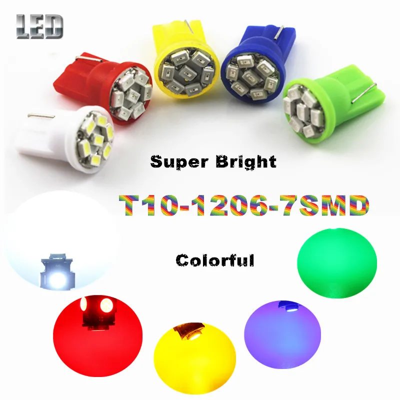 100x T10 1206 7 LED Car T10 Bulb Light 5 Color W5W 194 168 LED Bulbs as ...