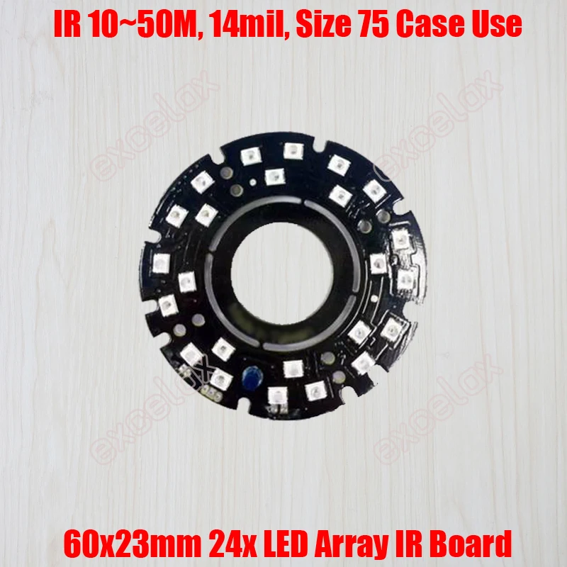 10PCS/Lot 24x LED Array IR 10m ~ 50m DC 12V PCB Board 60x23mm Size 75 ...
