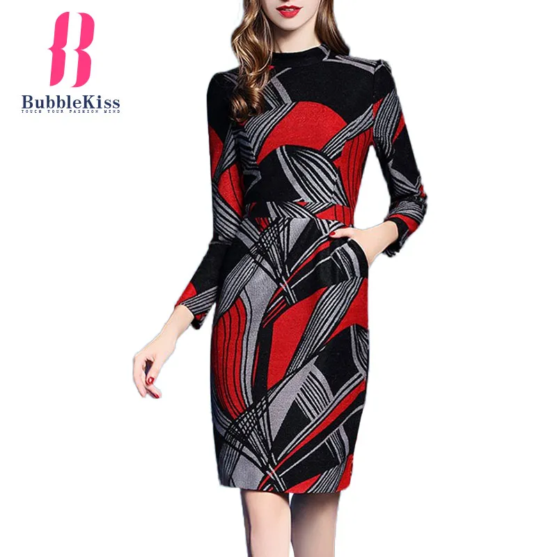 Bubblekiss Women Stand Collar Print Casual Bodycon Dress Spring Summer ...