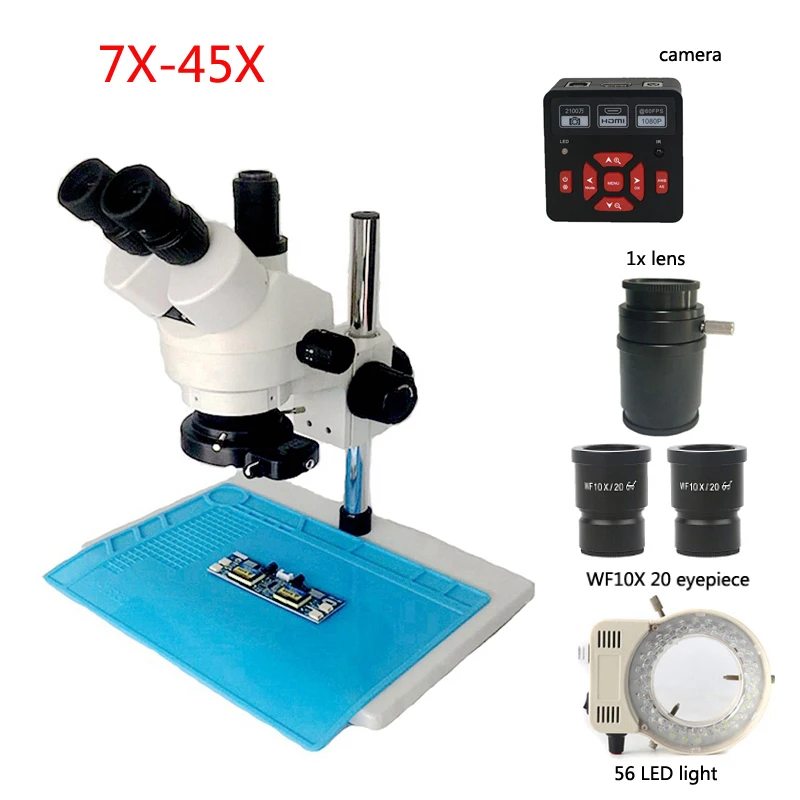 HD 2100P HDMI Continuous Zoom Industrial Microscope Camera + 7X 45X ...