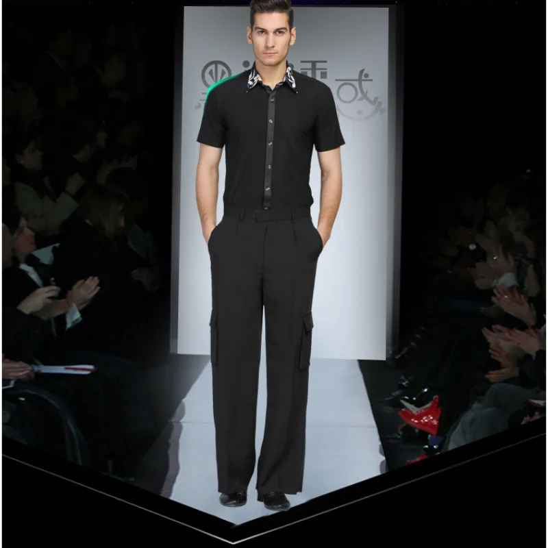 Men's Latin Dancing Clothes Male New Spring Black Short Sleeved Shirt ...