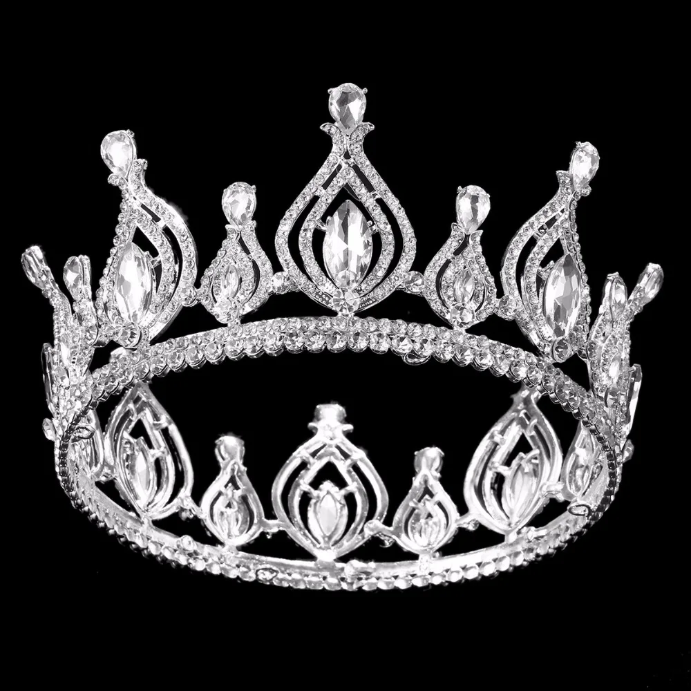 Luxury Drop Crystal Rhinestone Large Crown Bride Wedding Pageant Round
