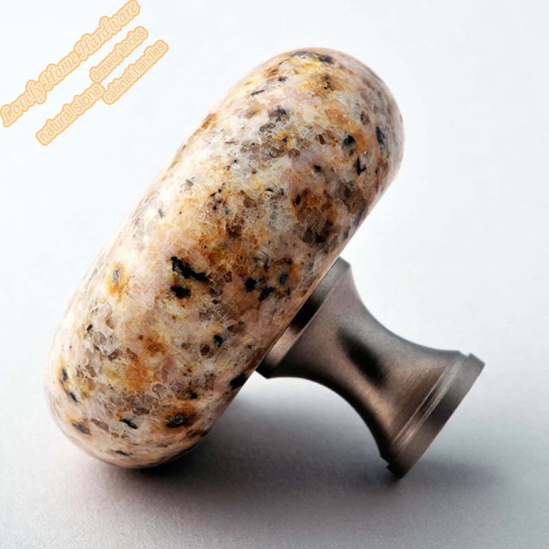 50mm Big Stone Drawer Knob,Gold Pink Mixed Kitchen Knobs,Granite with ...