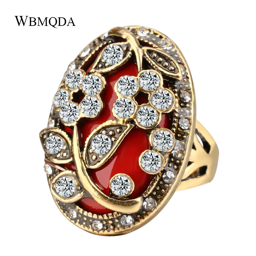 2018-Fashion-Crystal-Flower-Wedding-Rings-Antique-Gold-Color-Bohemian ...