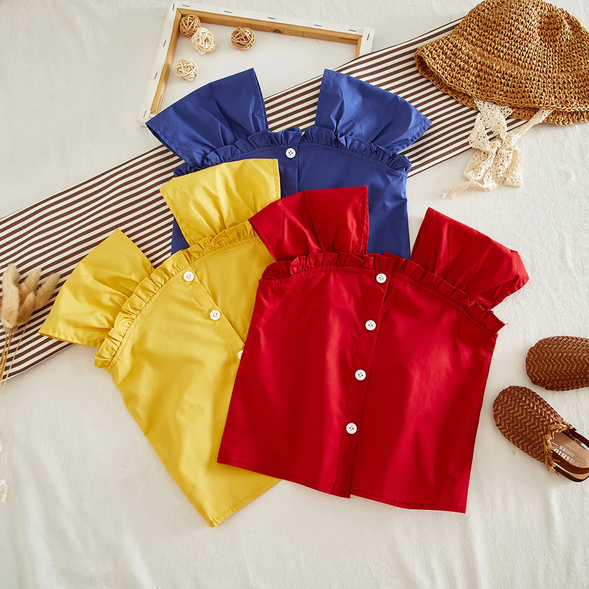 Милые кружевные футболки ярких цветов с пуговицами для девочек, детская ...