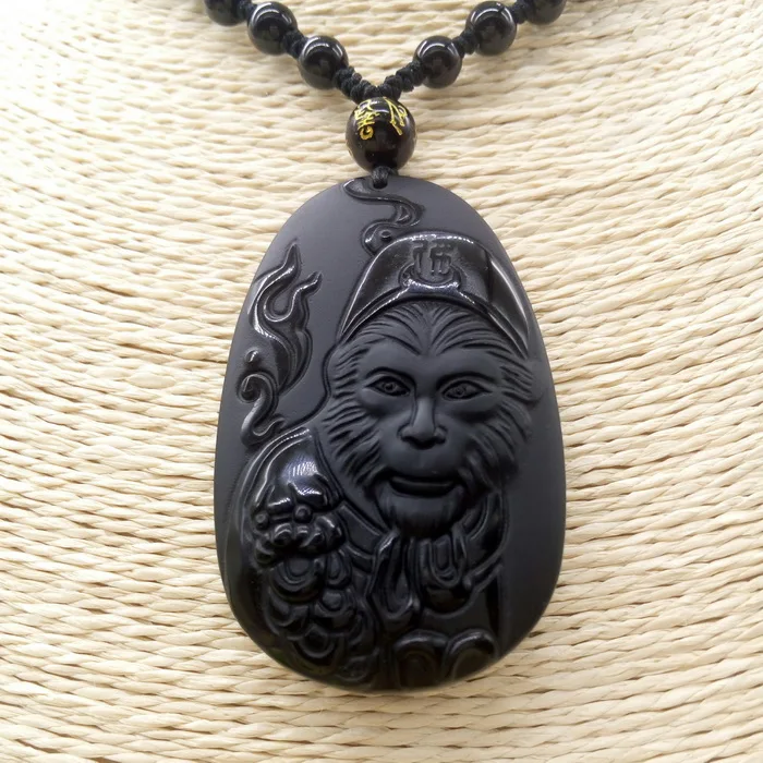 Drop Shipping Fine Carving Natural Obsidian WUKONG MONKEY Necklace ...