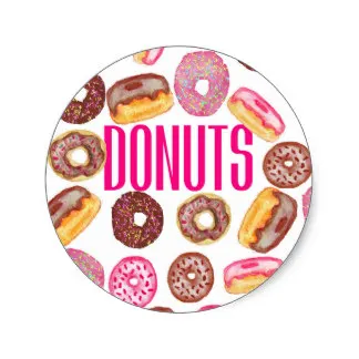 3-8cm-Pink-Donut-Typography-and-Watercolor-Cute-Donuts-Classic-Round ...