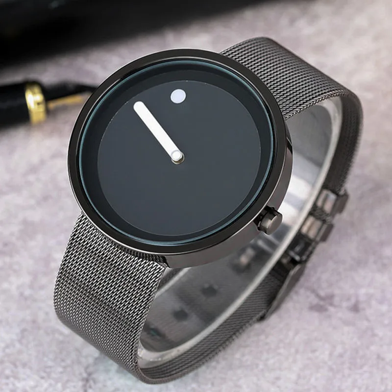 Simple Wristwatch Creative Modern Design Men Watches Black Stainless ...