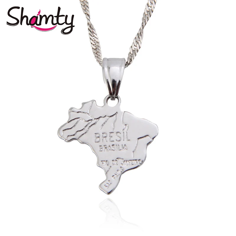 Shamty-Silver-Color-Brazil-Map-National-Necklaces-Pendant-Symbol ...