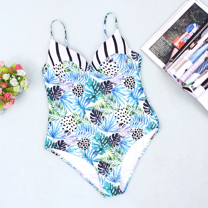 Buy 2018 Print Women Swimwear Blue Sexy One Piece