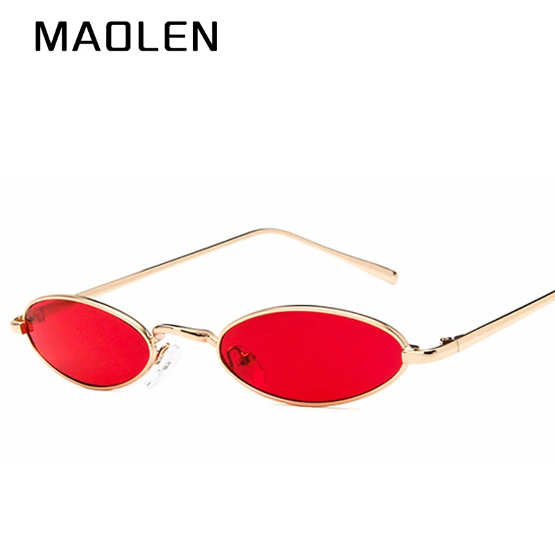 MAOLEN Small oval Sunglasses for Men male retro metal Frame Yellow Red ...