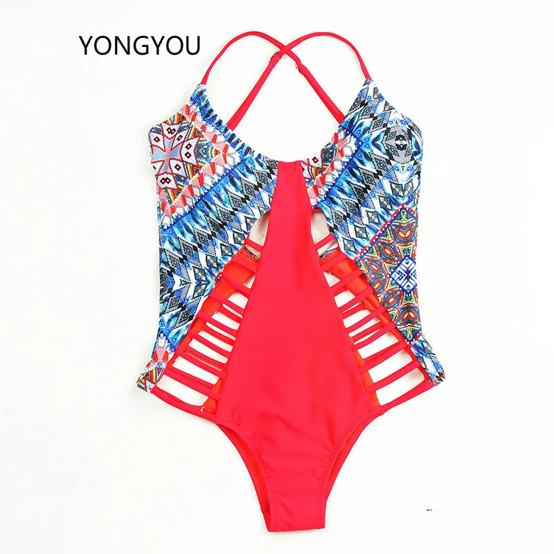 2017 New Style One Piece Swimsuit Cross Shoulder Strap Sexy Hollow