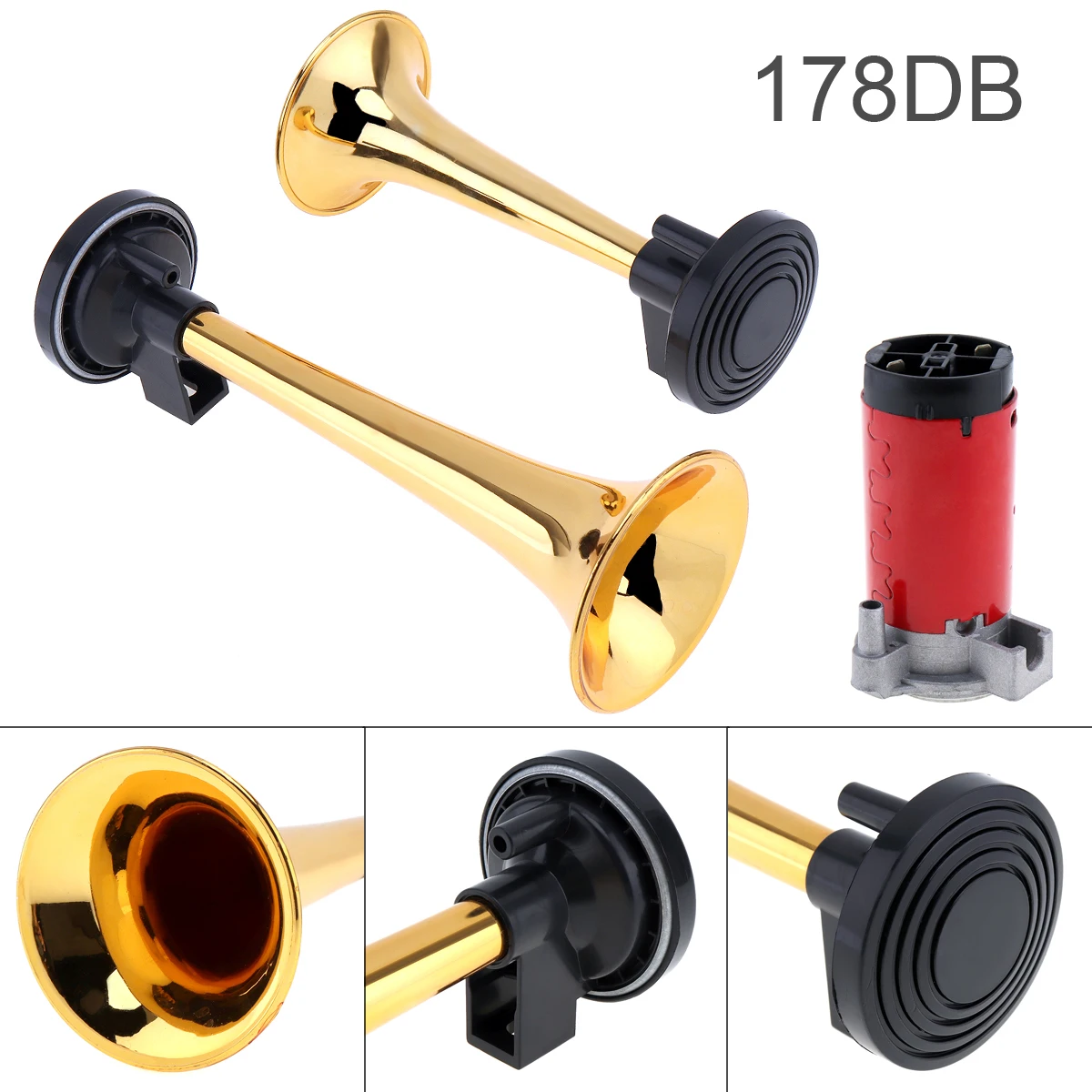 12V 178dB Gold Super Loud Dual Tone Car Auto Air Horn Set Trumpet ... 12V 178dB Gold Super Loud Dual Tone Car Auto Air Horn Set Trumpet ...