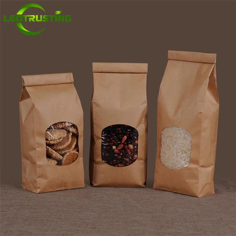 50pcs 65gsm Kraft Paper Window Takeout Food Bags Small Paper Gift Bags ...