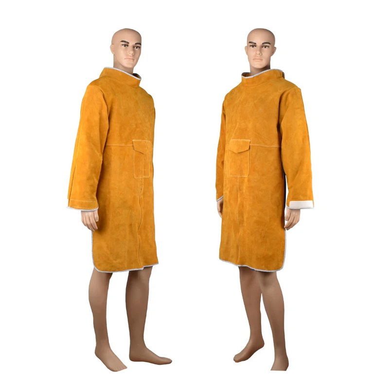 Heat Resistant Fireproof Splash Safety Clothing Yellow Leather Welding ...