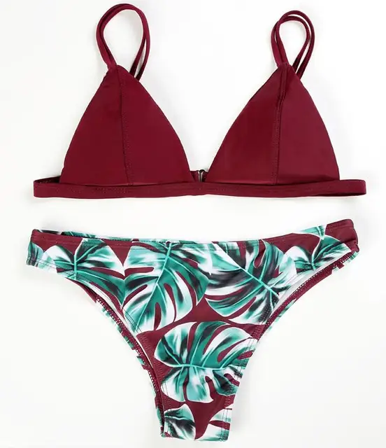 2018 Womens Sexy Thong Bikinis Print 8 Colors Triangle Top Two Piece ...