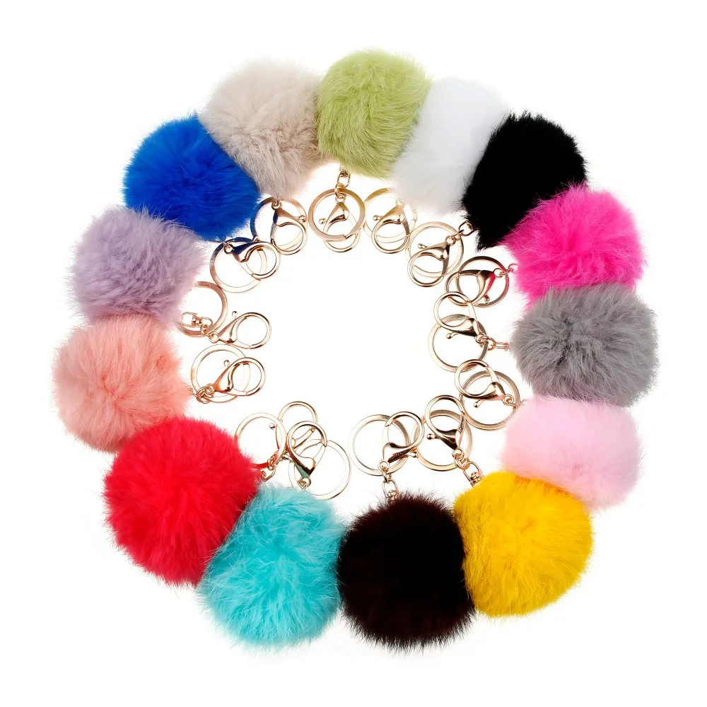 14Colors 8CM Genuine Rabbit Fur Ball Keychain 2016 Valentine's Day Gift ...