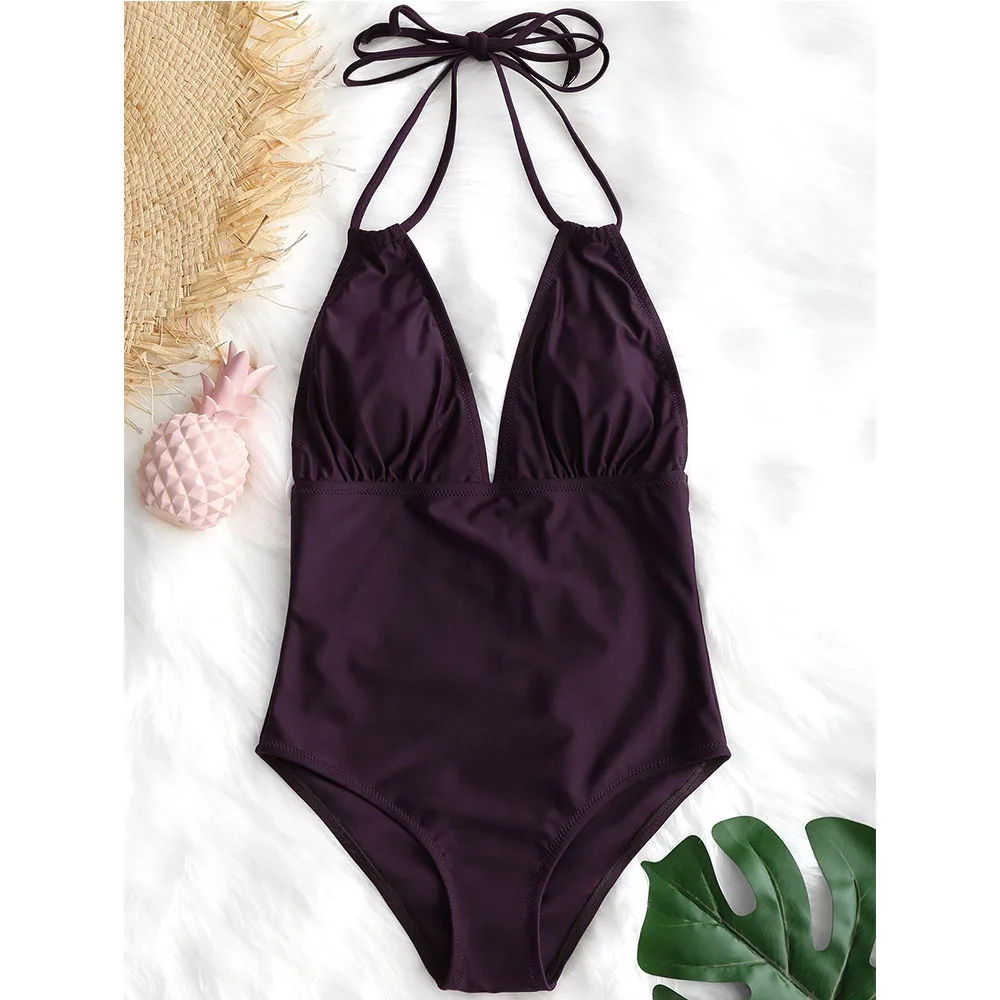High Waist Swimsuit One Piece Swimwear Sexy Halter Women Swimsuit ...