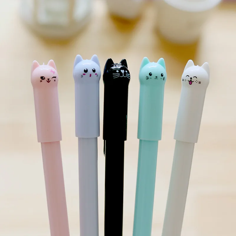 Cute Kawaii Kitten Gel Pens Creative Black Ink Pen Kids Student Gift ...