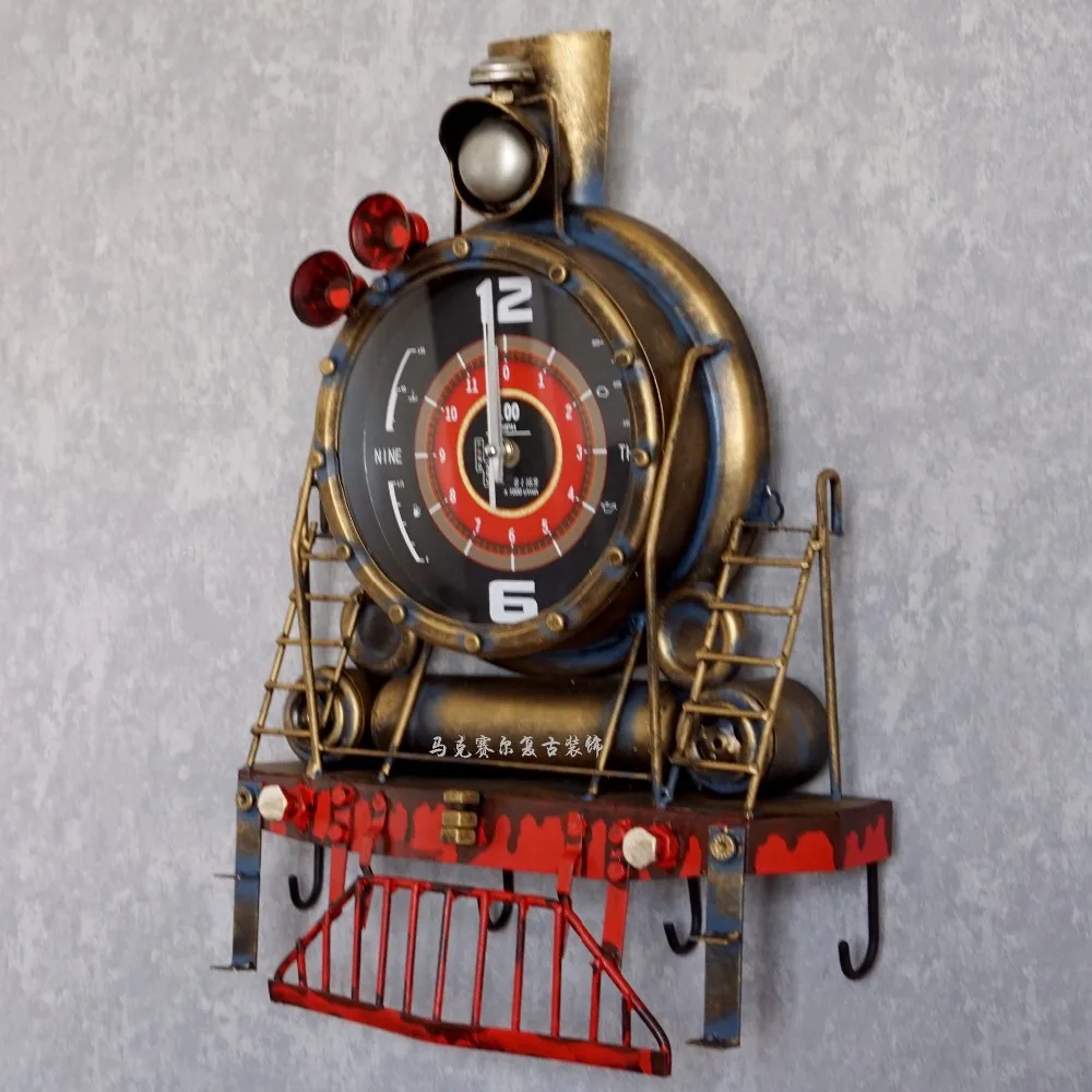 Американский Ретро Железный локомотив настенные часы креативные Промышленные стиль магазин