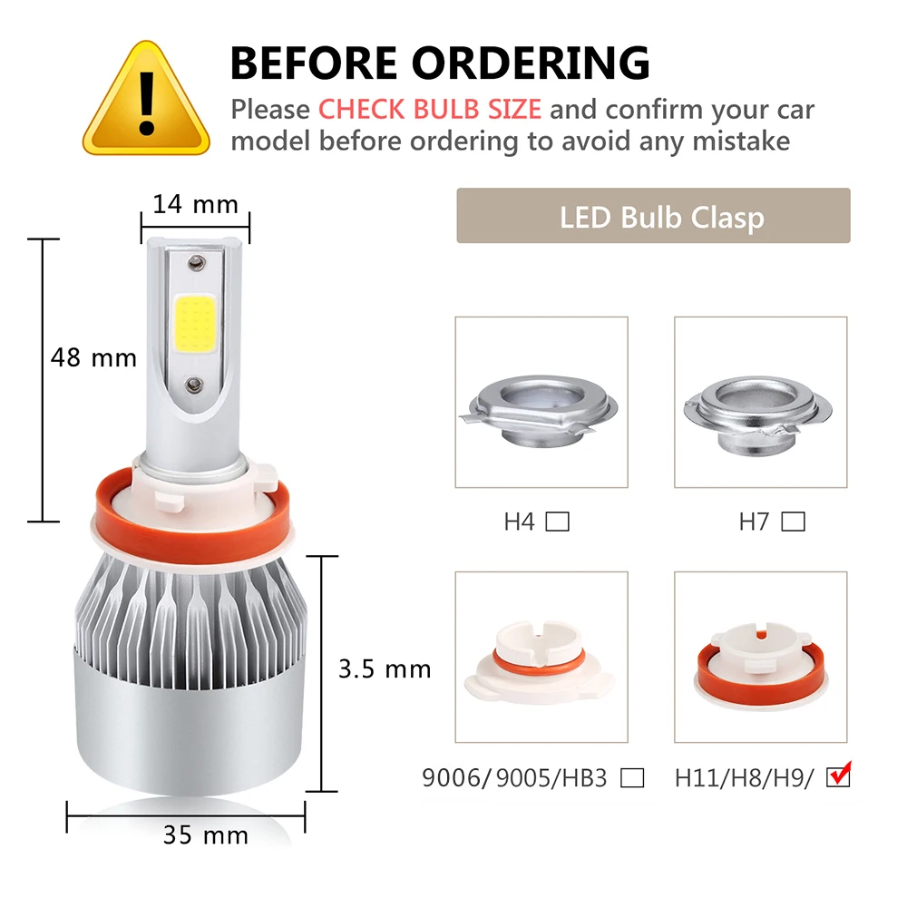1 пара авто H8 H11 H7 H4 H1 светодиодный фары 6000K холодный белый 80 Вт 8000лм 9005 9006 COB ...