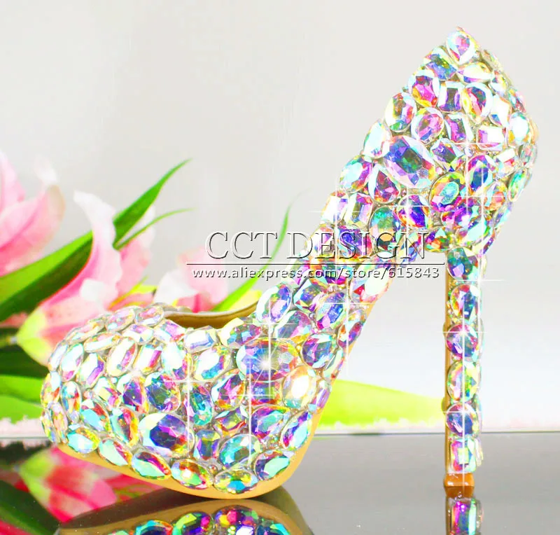 free shipping customized sexy ladies iridescent diamond high heels ...