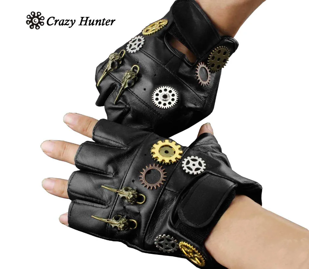 Steampunk Gothic Mens Vintage Geuuine Leather Fingerless Gloves|leather ...