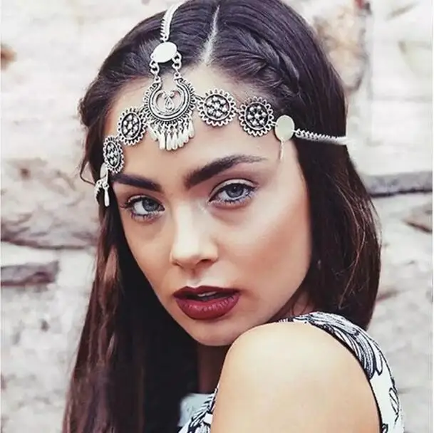 Silver Vintage Tassel Hair Jewelry Metal Coin Headband Long Punk Head