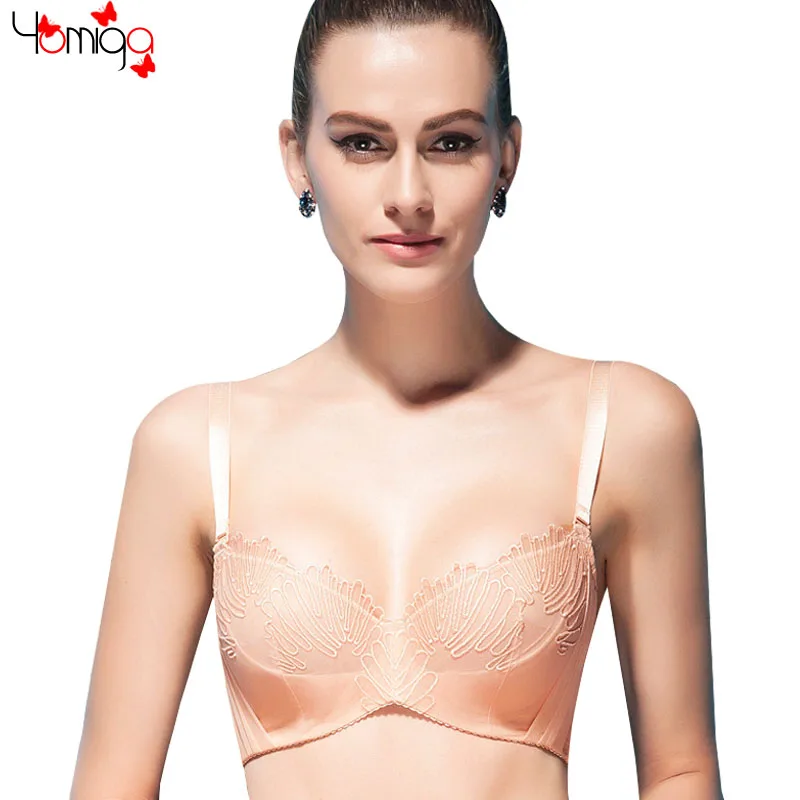 2016 Spring Unlined Large Quarter Cup Bras Push Up Sexy Bra Underwear Lingerie Sheer Bra