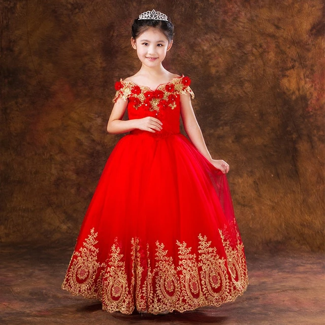 Red And Gold Flower Girl Dresses
