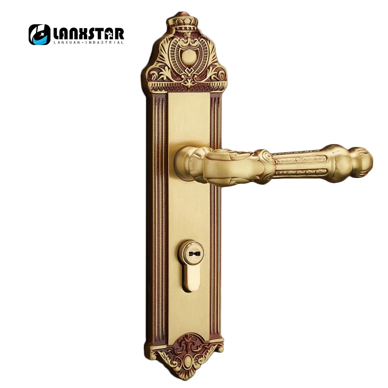 Luxury-Pure-Copper-Solid-Wood-Door-Lock-Silent-European-Antique-Handle ...