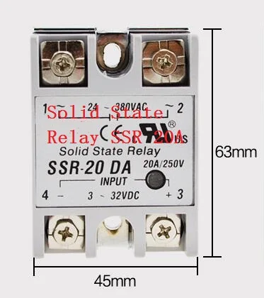 Solid State Relay SSR 20A with Protective Flag SSR 20DA 20A DC control ...