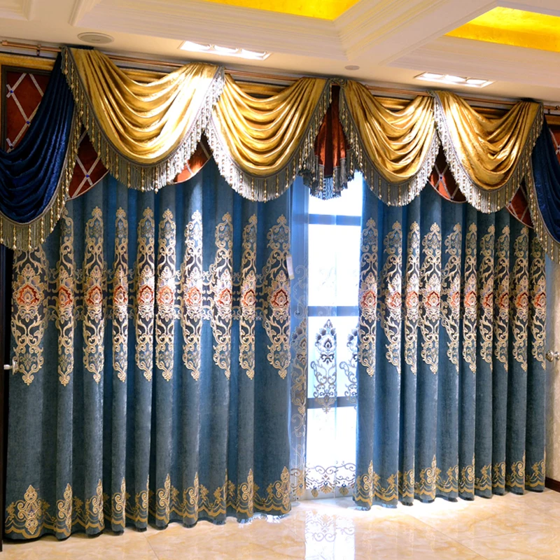 2016 Luxury stitching embroidery yarns blackout curtains bedroom ...