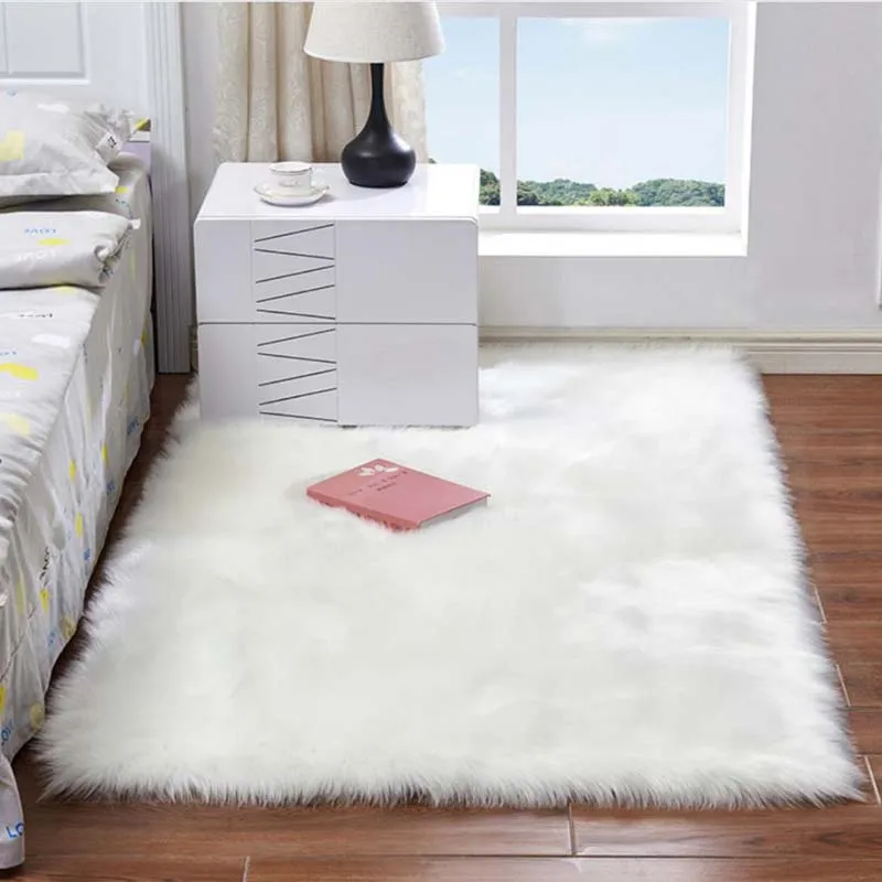 Luxury Rectangle Square Soft Artificial Wool Sheepskin Fluffy Area Rug ...