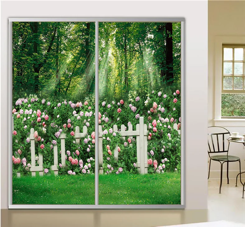 Glass sliding door stained opaque green forest sticker translucent ...