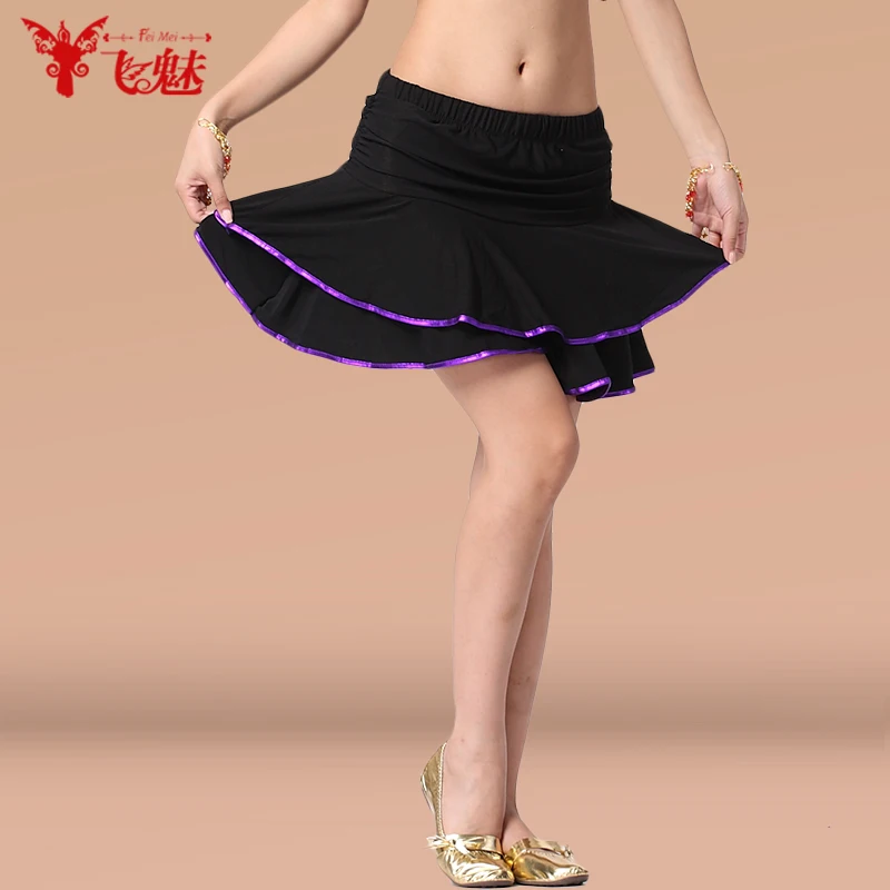 Womens Latin Dance Practice Skirt Costume Bottoms Latin Dancing Double Layer Flanger Short