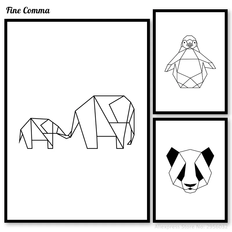 Geometrische Tiere Panda Pinguin Elefant Wand Bilder Poster Wand Kunst Poster und Drucke Nordic ...