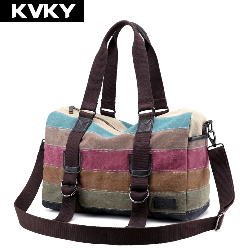 KVKY Brand Vintage Women Patchwork Canvas Handbags Casual Shoulder Bags ...