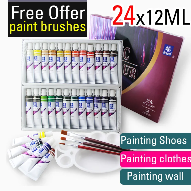 Купить водостойкие 24 цвета 12 мл тюбик акриловой краски набор стекло ...