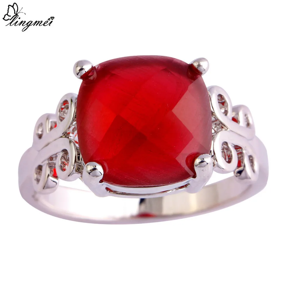 lingmei Alluring Lady Princess Red Silver Ring Size 7 8 9 10 Fashion ...