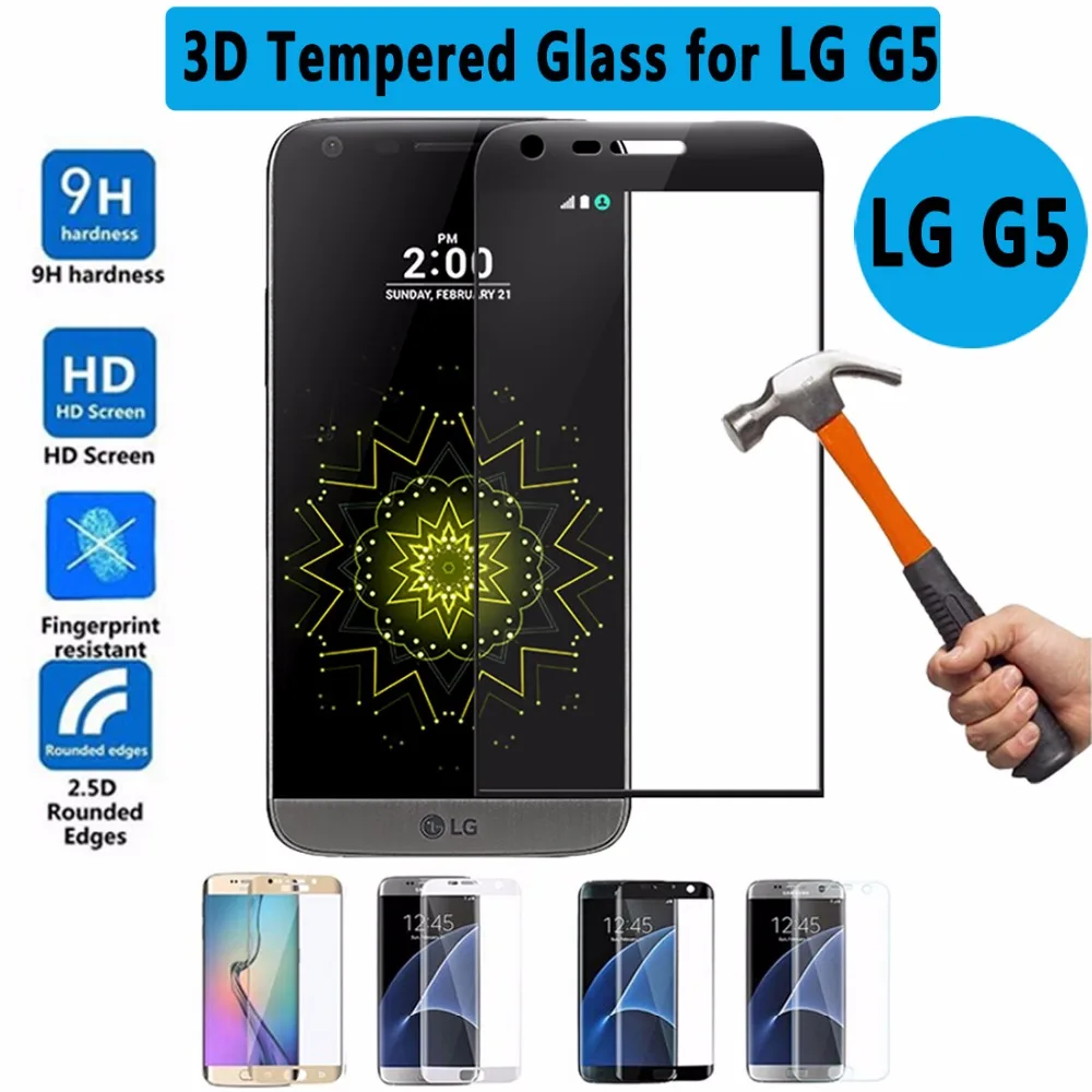 100% High Quality 0.2mm 2.5D 9H Full Curved Tempered Glass for LG G5 ...
