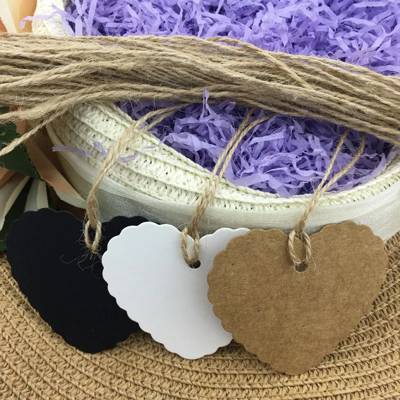 100pcs remp rope and 100pcs Kraft Paper Tags 6.2X5.5cm Favour Wedding ...