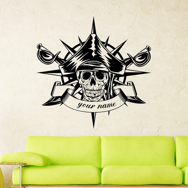 Skull Compass Swords Pirate Sticker Punk Death Decal Devil Poster Name ...