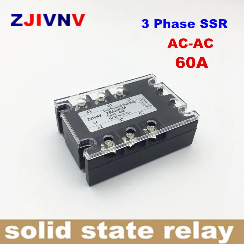 Three phase solid state relay AC-AC 60A 3 PHASE SSR 60AA 70-280VAC Control 90-480vac ac solid ...