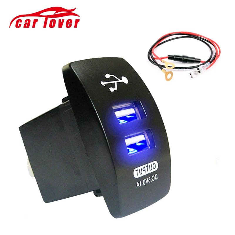 12 24V Dual USB Charger Rocker Switch 5V 3.1A Universal Auto Mobile ...
