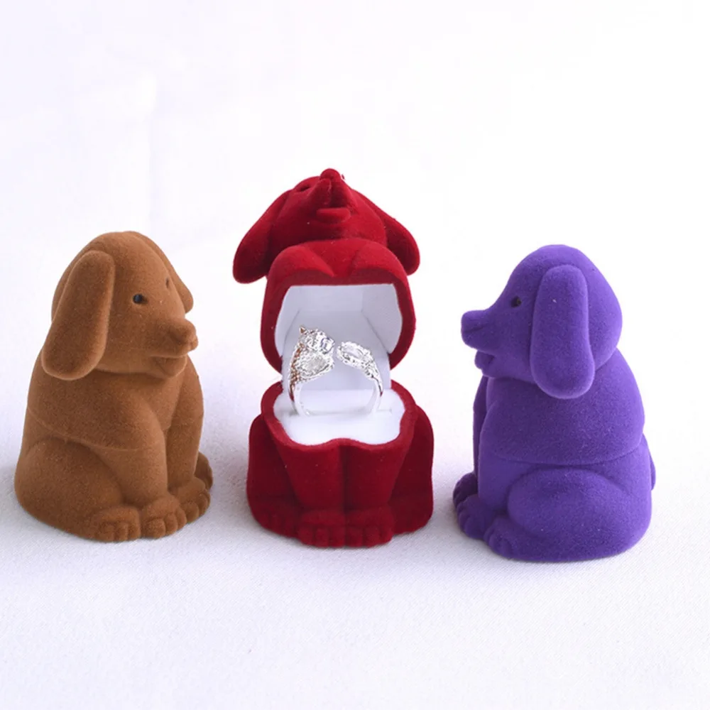 Velvet Animal Dog Ring Earring Bracelet Jewelry Display Box Case ...