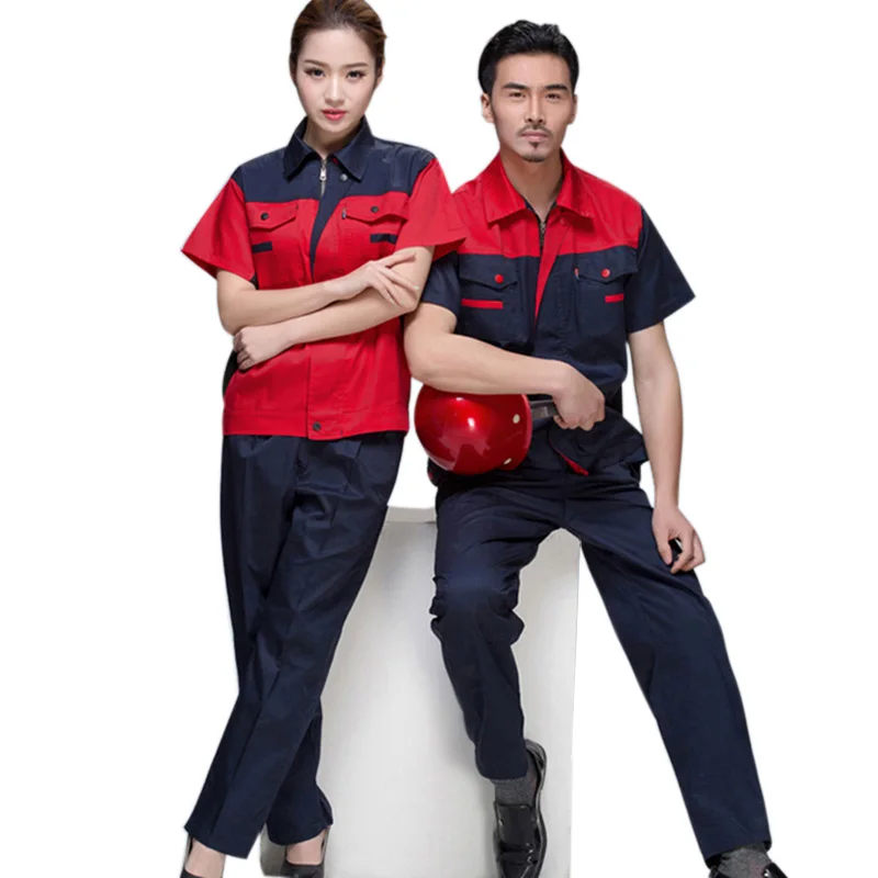 Verão Workwear de manga curta casaco + calça uniforme do mecânico carro ...